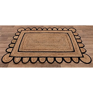 ROYAL ARTS & CRAFTS 2x3,3x5,4x6,5x7,6x9,8x10,9x12 Black Color Scalloped Design Jute Rug Kitchen Rug/ Patio Rug/ Hallway Rug/ Entryway Rug/ Outdoor Rug (3x4 Ft Area Rug)