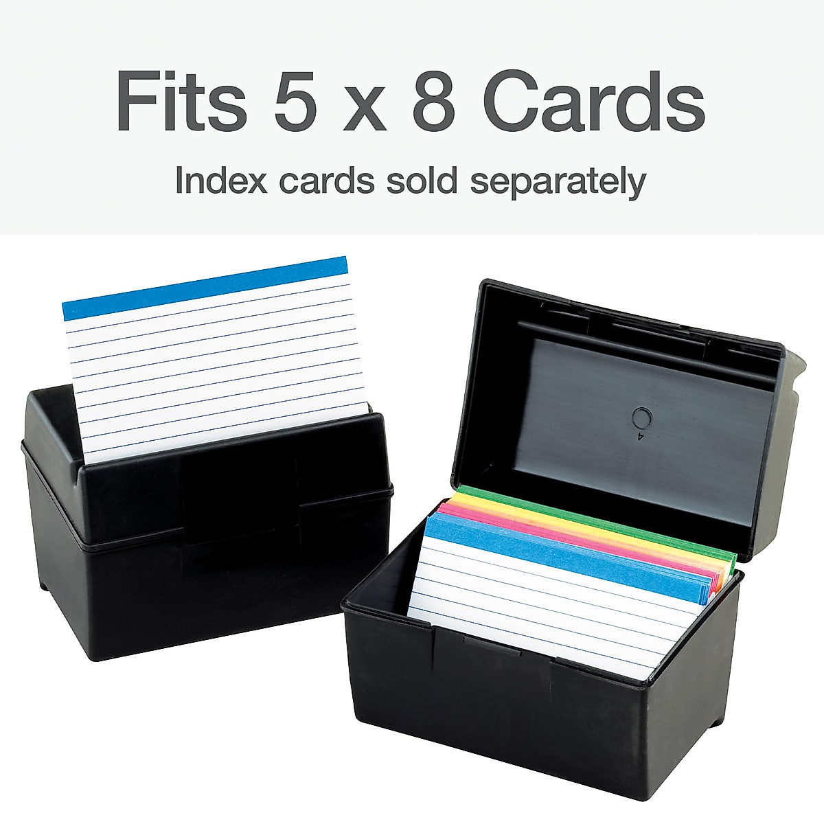 Oxford Plastic Index Card Box, 5 x 8 Inches, 500 Card Capacity, Black (01581)