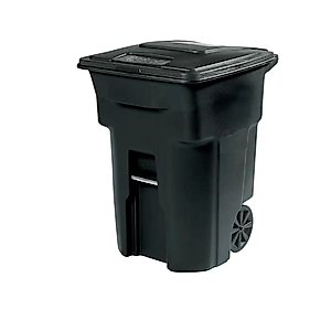Generic 96 Gallon Black Outdoor Rolling Garbage/Trash Can with Wheels and Attached Lid ZP01730, like an amage