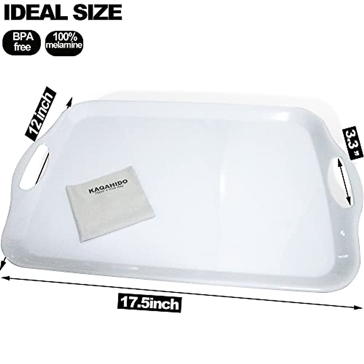 Large Melamine Serving Trays for Eating, 17.5’’ x 12’’ Serving Platter for Appetizer, Charcuterie, Food, Snack, Cupcakes, Dessert, BPA-Free, Dishwasher Safe Tray, Set of 2, White