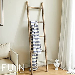 FUIN 6.3 Ft (76") Rustic Blanket Ladder Holder Farmhouse Wood Decorative Wall Leaning Quilt Towel Display Bathroom Rack, Light Brown