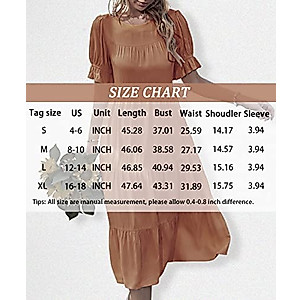 GAOVOT Women's Summer Casual Plain Simple Dresses Ruffle Puff Short Sleeve Loose Tunic Dress Flowy Tiered Midi Dress(Orange,XL)