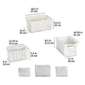 Badger Basket Nesting Wicker Nursery Baskets with Fabric Liner - Set of 3 - White
