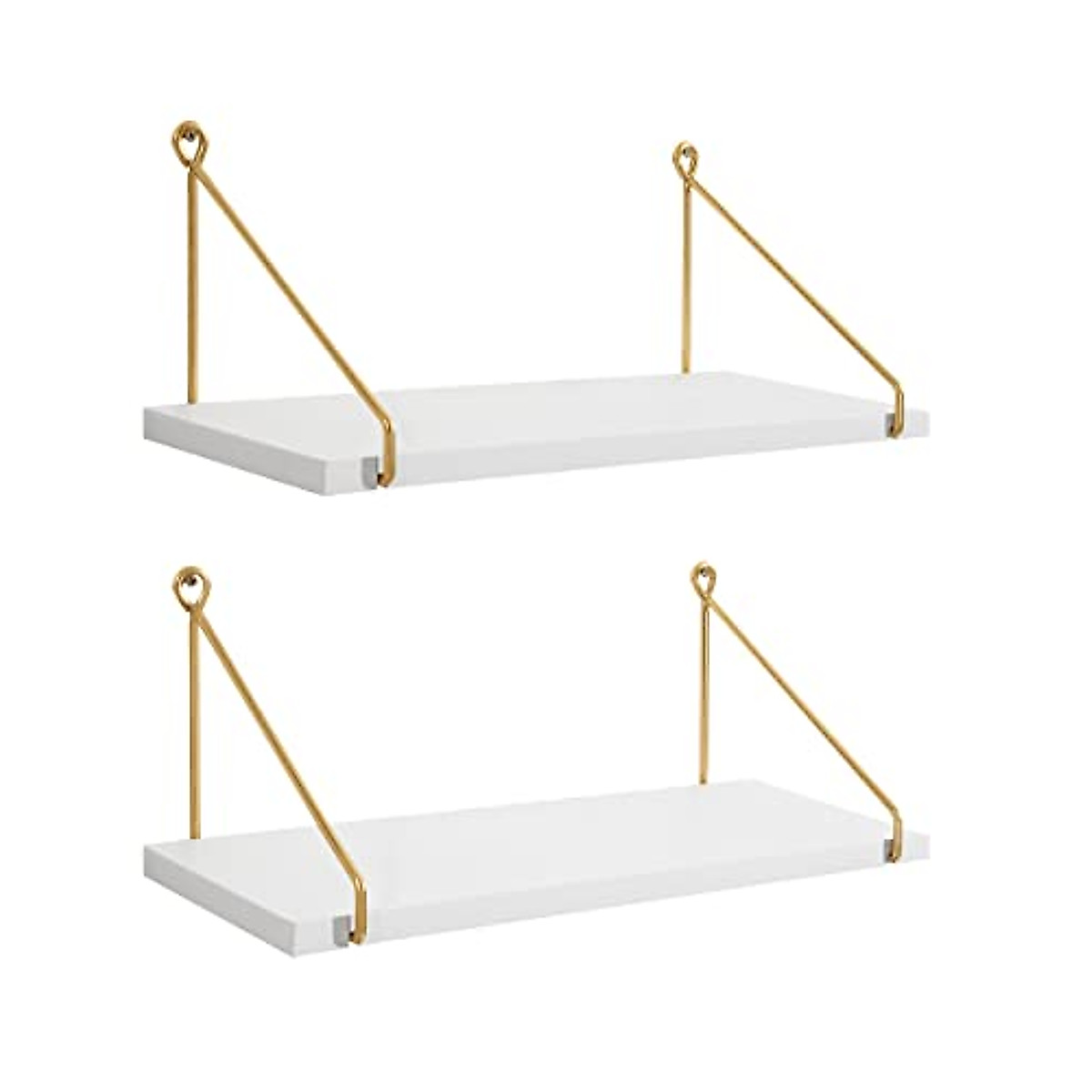 Afuly Floating Shelves Rustic Wall Shelves, Metallic Gold White Wall Mounted Shelves, Wall Hanging Storage for Bathroom Kitchen Bedroom, Wood Metal Chic Wall Bookshelf, Set of 2…