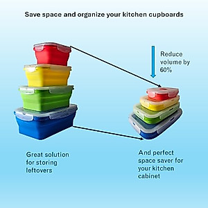 4-Pack Collapsible Food Storage Containers with Lids (Mixed Sizes): Perfect for meal prep, microwave, freezer, and dishwasher safe. Plus, BPA-free and feature snap-top lids for easy sealing.