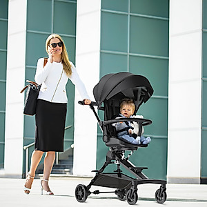 KNOIER Umbrella Stroller for Toddlers 1-3, Ultra Compact Lightweight Infant Stroller Travel Stroller with Snack Tray, Bassinet Mode, Fold 3-Position Recline, Extra Large Storage Basket