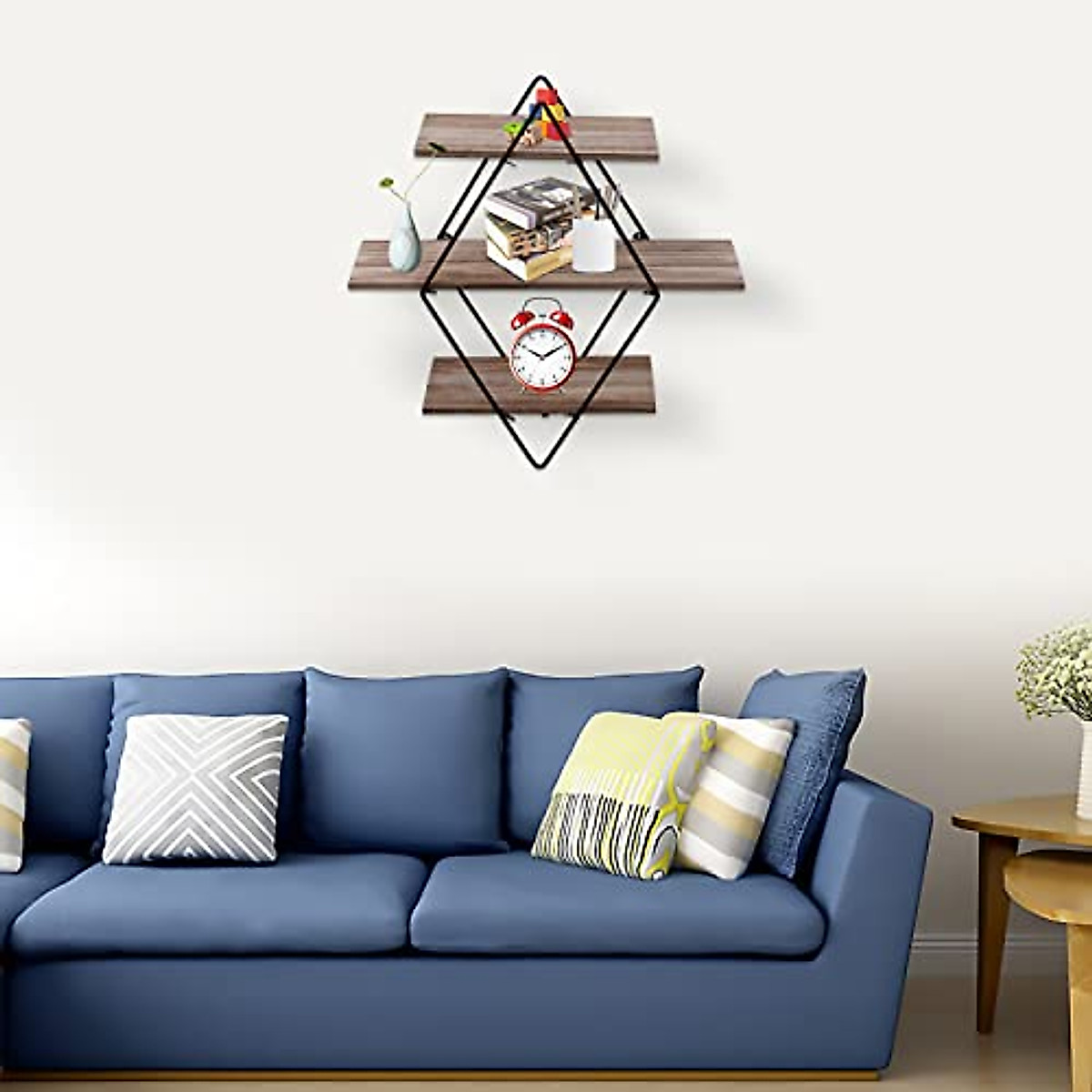 BILPIKOGoo Floating Shelves for Wall, Geometric Diamond Wall Shelves, 3 Tier Hanging Floating Display Shelf Decor, Geometric Style Decor Shelf for Bedroom Living Room Office