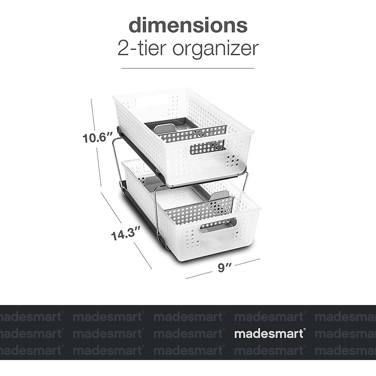 madesmart Stackable 2-Tier Organizer, Multi-Purpose Slide-Out Storage with Extra Set of Legs, Handles and Dividers for Home and Bath, BPA Free, Frost