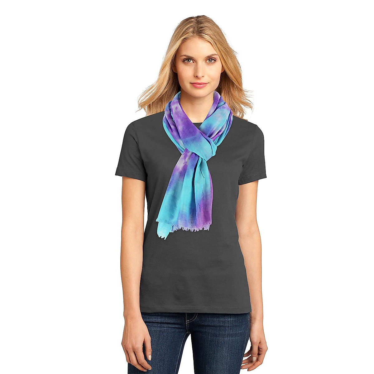 GERINLY Lavender Color Tie Dye Scarf Aesthetic Active Neck Wrap Fashion Shoulder Shawl Natural Hijabs for Vacation (Purple Turquoise)