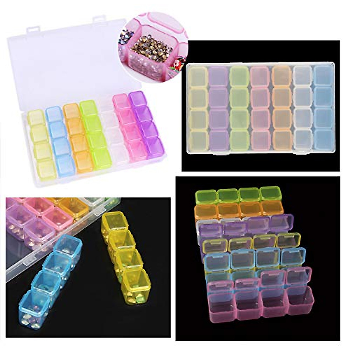 2 Pack 28 Grids Colorful 5D Diamond Painting Embroidery Box, Accessories Storage Containers Adjustable Bead Case with 196 Pcs Label Stickers (28 Grids-2pack Colorful)