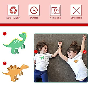 Four Fahrenheit 18 PCS Cute Dinosaur Iron on Transfers Child Patches Stickers Iron on Decals Vinyl Patches HTV Heat Transfers Iron on Stickers for Clothing Hats Pillows Backpacks DIY Decoration