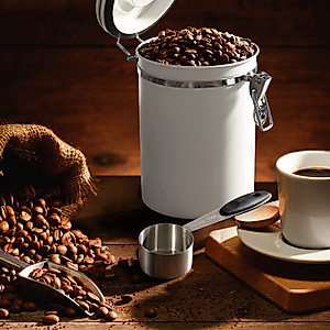 ShanSon Coffee Canister Airtight Coffee Container Stainless Steel Coffee Bean Storage Container with Scoop Coffee Canister for Beans Grounds Sugar Flour Tea Cereal,22OZ, White