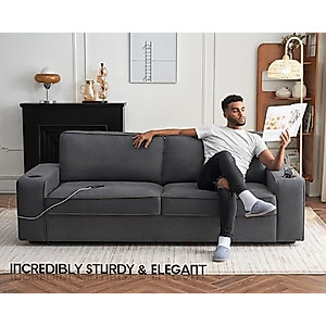 HOWE Sofa, 89 inch Modern Sofa Couch with USB Charging Ports & Cup Holders, Comfy Sofa- Deep Seat Couch for Living Room (Charcoal Grey Chenille)