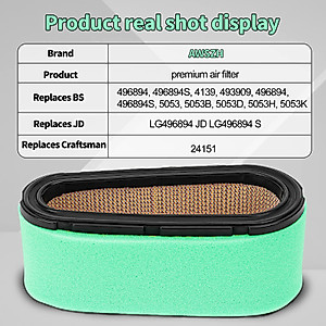 AWSZH 496894S 496894 493909 Air Filter 272403S 272403 Pre Filter Compatible with 12.5-17 HP 5053K Deer LG496894JD GX85 SX85 Scotts S1742 Sabre 1542HS 1546GS Craftsman Lawn Mower(2PC)