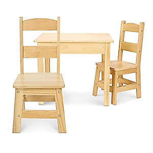 Melissa & Doug Solid Wood Table and 2 Chairs Set - Light Finish Furniture for Playroom