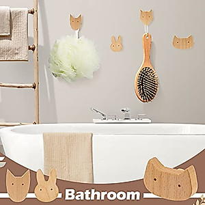 NUANNUAN 4 Pcs Cute Animal Hooks Wood Solid Wall Hanger, Creative Cat/Rabbit/Dog/Fox Shelf Reusable Cartoon Utility Hook for Kids Room Entryway Bedroom Key Coat Towels Hats Jackets Backpack Hanging
