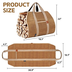 GoCampDirect Firewood Carriers with Handles - 39×18Inch Log Carrier | Package Waxed Canvas Firewood Bag Carrier | Water Resistant Firewood Tote Wood Carrying Bag for Camping Indoor - Khaki