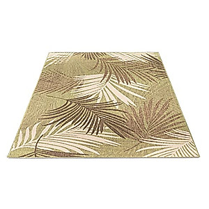 GAD Great American Distributors Yarpeq Premium Tropical Palm Tree Leaves 5x8 Indoor Outdoor Area Rug, Green/Cream, Stain Fade Resistant Rug for Patio, Porch, Lanai, Pool,Kitchen Bedroom