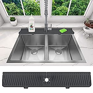 30 inch Kitchen Sink Splash Guard, Silicone Faucet Splash Guard, Large Size Silicone Sink Mat for Kitchen Bathroom, Faucet Handle Drip Catcher Tray (Black)