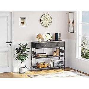 COTUBLR Console Table with Drawers and Outlets, Entryway Table with Storage Shelves, 39 inch Narrow Sofa Table for Living Room, Entry Table for Entryway, Hallway, Living Room Furniture, Grey Oak