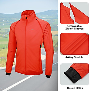 33,000ft Men's Cycling Jacket Long Sleeve, Waterproof Running Bike Vest Outerwear Reflective Windproof Sleeveless Jacket