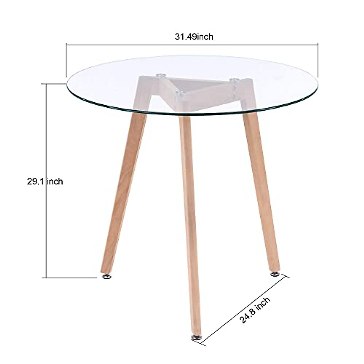 Ivinta Round Glass Dining Table, Modern Leisure Table with Wood Legs for Kitchen Dining Room Living Room, Accent Table Small Tea Table for 2, Space Saving, 31.5 inch
