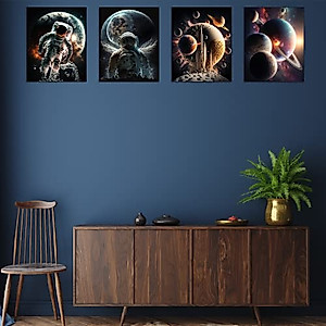 Nilem Design Outer Space Wall Art Planet Posters Set of 4 Unframed (8''x10'') Space Posters for Boys Room Decor Astronaut Poster Space Themed Wall Art Kids Space Room Decor Galaxy Poster