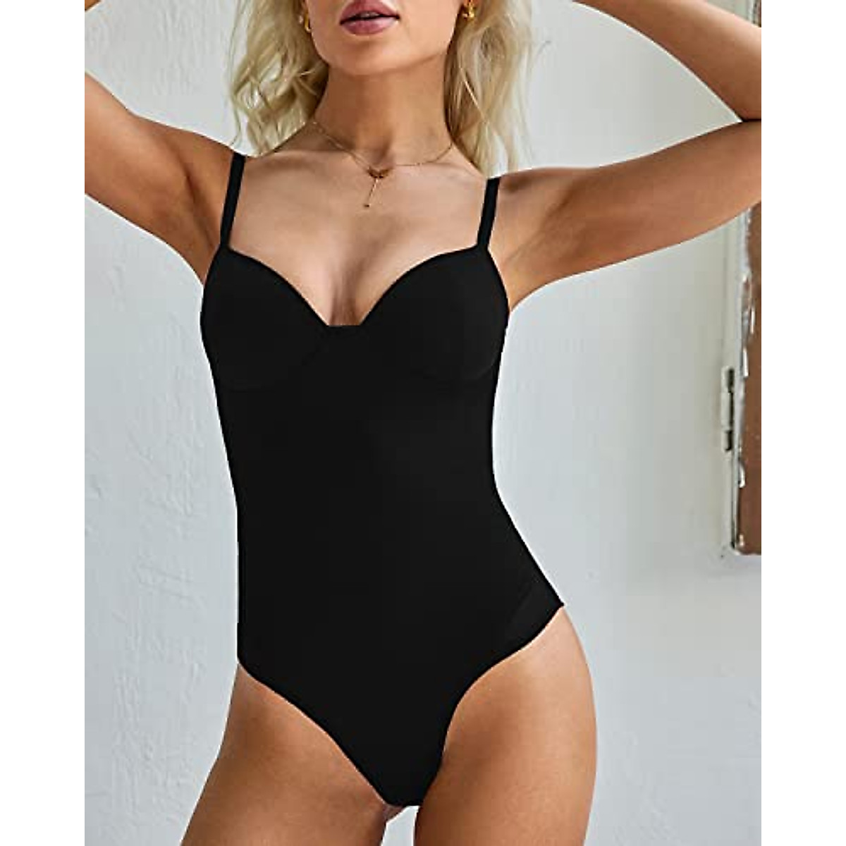 Bengbobar Women Bodysuit Shapewear Firm Control Ultra Light Built-in Bra V Neck Body Shaper 3X-Large Black