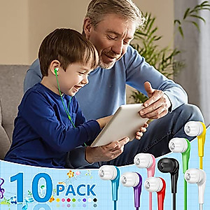 Bulk Earbuds Headphones 10 Pack Earphones with Comfortable Silicone Ear-Bud for School Classroom Students Kids and Adult Individually Bagged (10Pack,Mix 8 Colors)