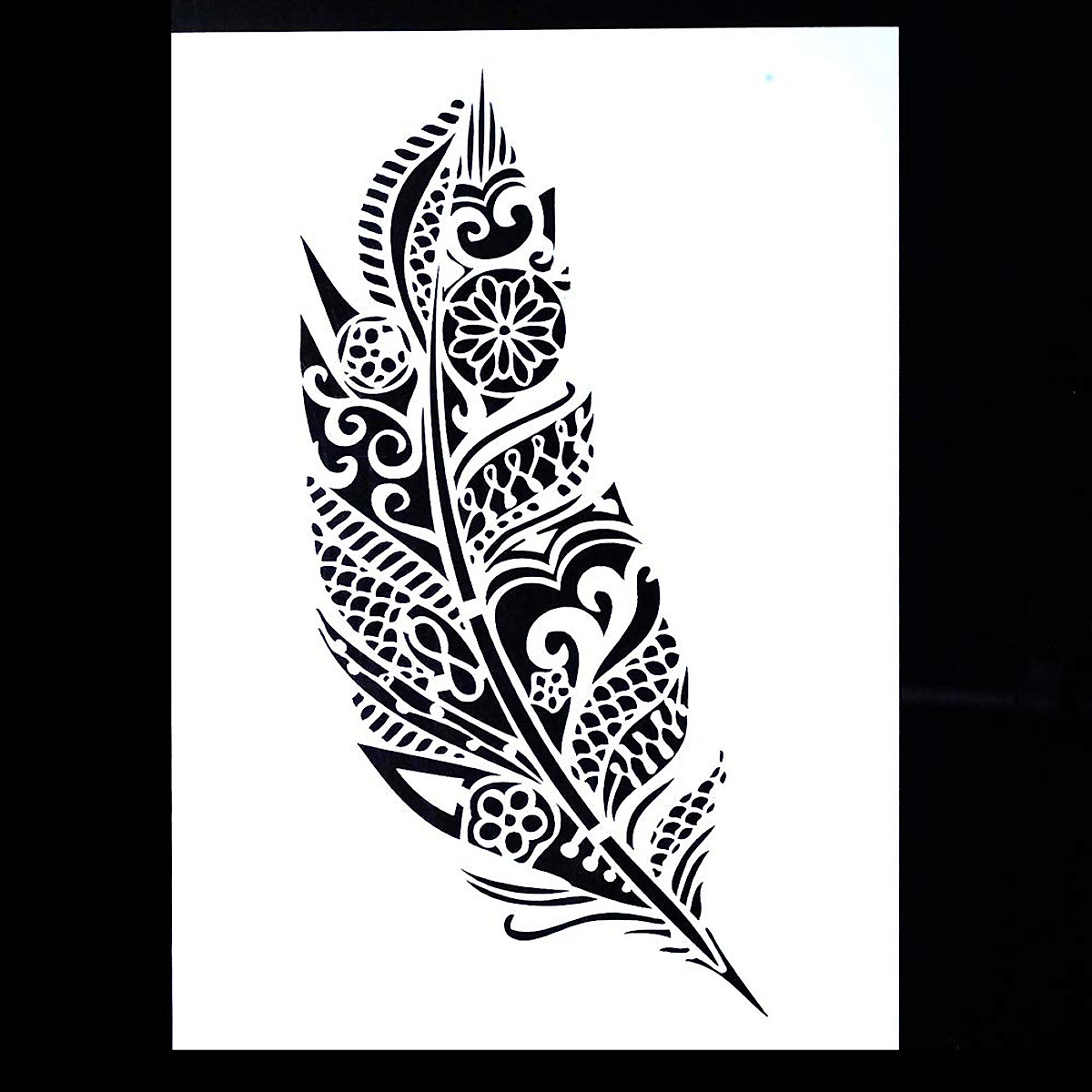 DIY Decorative Mandala Feather Stencil Template for Scrapbooking Painting on Walls Furniture Crafts (A4 Size)