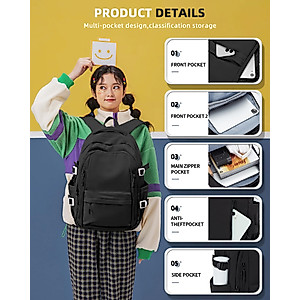 Lightweight Backpack for Women, Large Laptop Travel Backpack Casual Daypack College Bag Rucksack for Men. Black