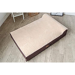 KOPEKS Jumbo Orthopedic Dog Bed - 7-inch Thick Memory Foam Pet Bed with Pillow with Removable Cover & Free Waterproof Liner - for Large Breed Dogs, XL, Brown-Plush Top