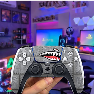 HK Studio Funny Shark Decal Sticker Skin Specific Cover for Both PS5 Disc Edition and Digital Edition - Waterproof, No Bubble, Including 2 Controller Skins and Console Skin