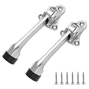 PHITUODA 2pcs 4 Inch KickDown Door Stopper, Heavy Duty Door Stop with Non-Slip Rubber Tip for Wood Concrete Tiled Carpeted Floors, Brushed Nickel