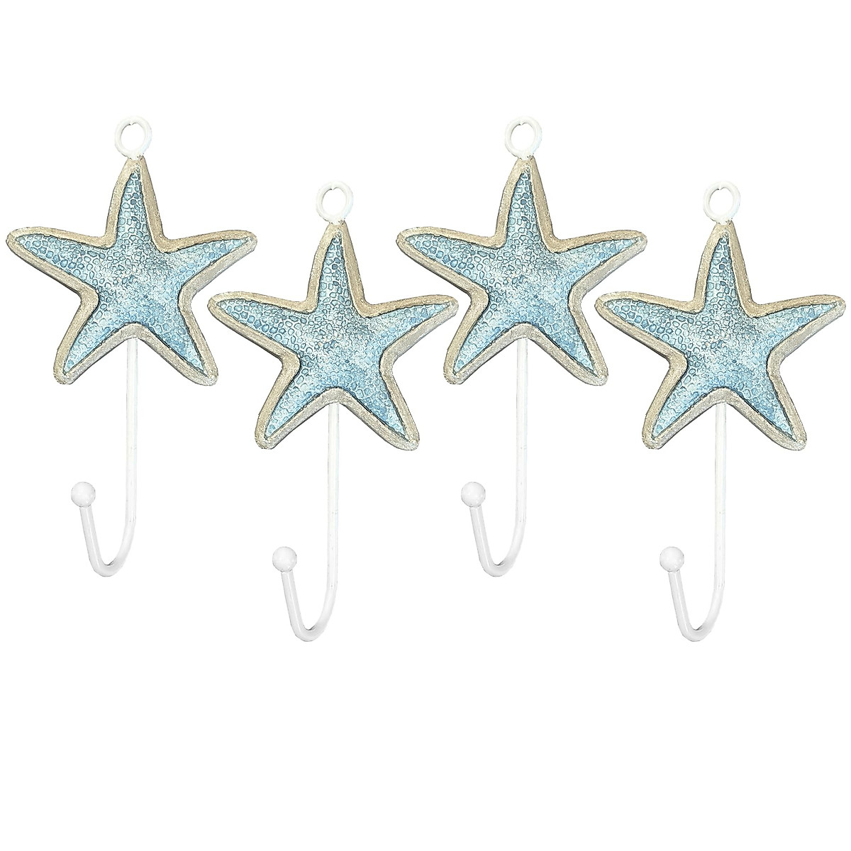 MShengM Set of 4 Starfish Decorative Wall Hooks,White Starfish Decor Hooks,Beach Coastal Wall Hooks,Beach Ocean Home Coastal Bathroom Hook for Clothes,Aprons,Towels,Hats