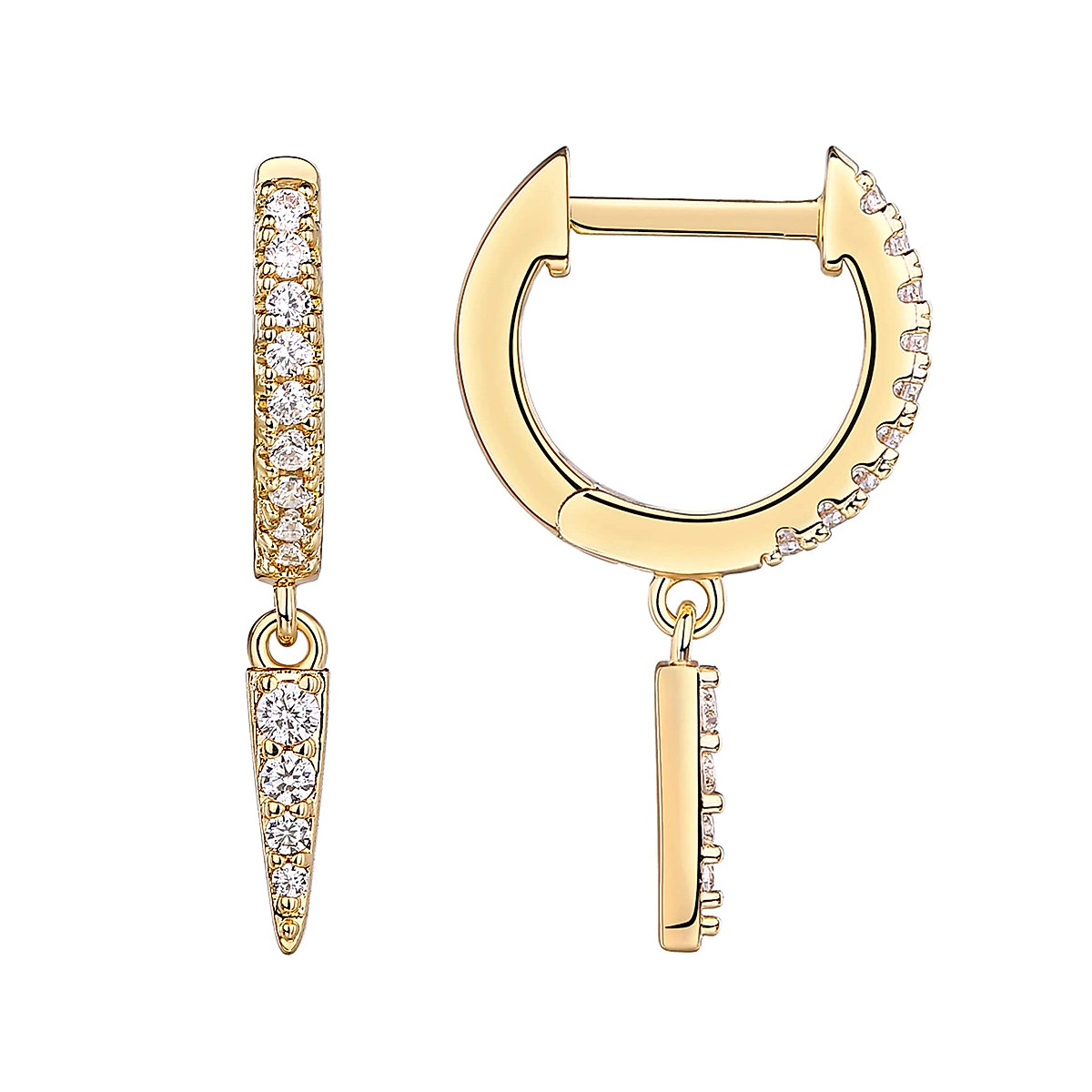 PAVOI 14K Yellow Gold Plated S925 Sterling Silver Post Drop/Dangle Huggie Earrings for Women | Dainty CZ Awl Earrings