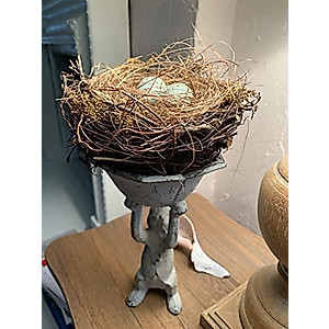 Antique White Cast Iron Rabbit with Flower Bird Feeder - 6 Inch Plant Pot or Feeder - (Cute Planter for Garden Decor for Outside)