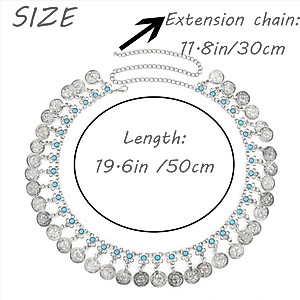 Urieo Boho Coin Waist Chain Belt Pendant Silver Belly Chains Adjustable Bikini Party Dress Chain Belts Body Jewelry for Women