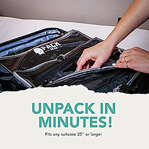 Pack Gear Suitcase Organizer | Pack More in your Large or Carry On Luggage | Unpack Instantly with these Compression Packing Cubes for Suitcases | Hanging Shelf Organizer for Closet (Black) (Medium)