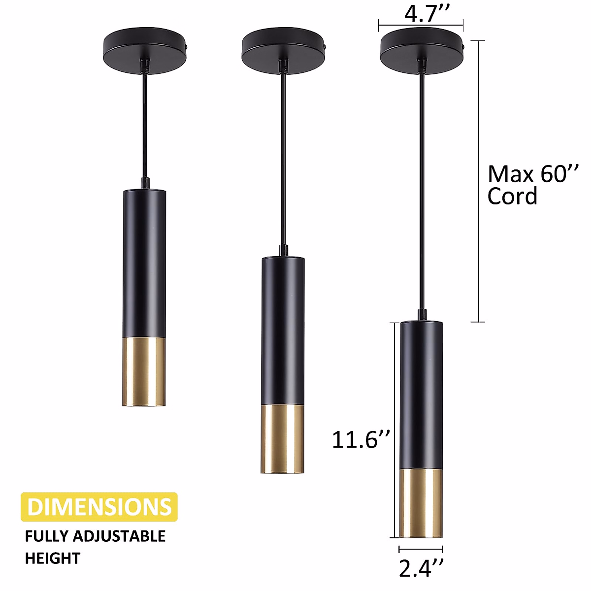 COTULIN 3 Pack LED Kitchen Island Pendant Lights,Modern Black Gold Bar Pendant Light,3000K Small Hanging Light Fixture for Bedroom Bedside Living Room Dining Room