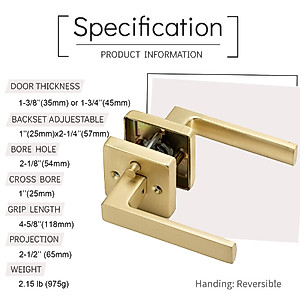 Linkaa Privacy Door Lever Gold Stain Brass Square Shape Door Handles Lever with Lock, Keyless Door Lock, Privacy Function Exterior/Interior Door Handles. (1, Privacy (Keyless Lock))