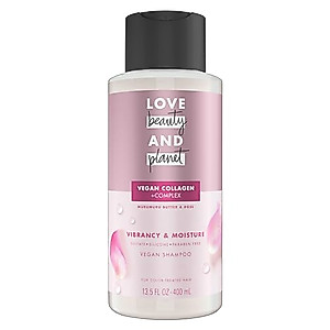 Love Beauty and Planet Vegan Collagen Moisture Shampoo Murumuru Butter & Rose Pack of 4 for Color-Treated Hair Vibrancy, 13.5 oz