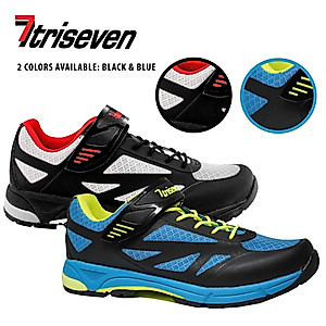TriSeven Mountain MTB Shoes - Lightweight, Breathable Synthetic Leather, Anti-Slip Heal & SPD/Indoor Cycling Compatible! (Blue, Numeric_5_Point_5)