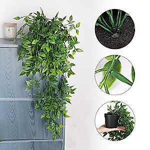Whonline Artificial Hanging Plants Small Fake Potted Plants, Faux Plants for Indoor Outdoor Aesthetic Office Living Room Shelf Decor (1 Pack)