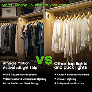 Amagle LED Motion Sensor Strip Closet Light USB Rechargeable Dual Mode PIR Activated Under Bed Counter Cabinet Lighting Staircase Stair Night Lights for Indoor Bedroom Kitchen Hallway White 3.2FT