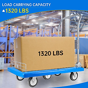 Platform Truck Dolly Cart Folding Platform Cart with 1320 lbs Weight Capacity and 360 Degree Swivel Wheels, 41" L x 24" W Foldable Push Hand Cart for Loading and Storage, 5 Wheels Blue