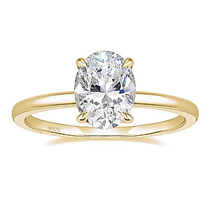 EAMTI 3CT 925 Sterling Silver Gold Engagement Rings Oval Cut Solitaire Cubic Zirconia CZ Wedding Promise Rings for Her Wedding Bands for Women Siz 6.5