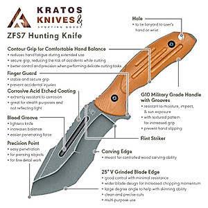 Hunting Knife with Sheath, 10" Fixed Blade Hunting Knives Infused with G10 Handle, 440C Stainless Steel Full Tang Survival Knife By Kratos - ZFS7