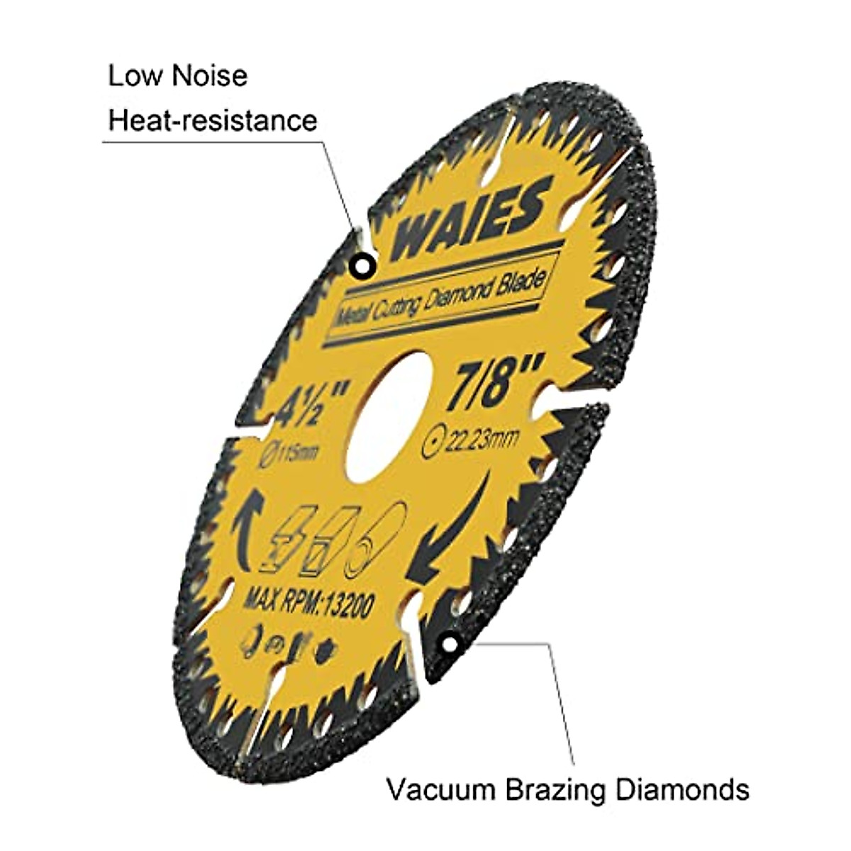 Waies 4-1/2 Inch Metal Cutting Diamond Blade for Angle Grinders, All Purpose Metal Cut Off Wheels for Steel, Rebar, Sheet Metal, Angle Iron, Stainless Steel (3PCS)