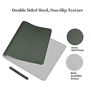 Office Desk Pad Desktop Protector, Upgrade Sewing Edge 35.4 x 17Inch PU Leather Desk Mat, Gaming Mouse Pad, Waterproof Desk Blotter Pad, Double Sides(Dark Green/Gray)
